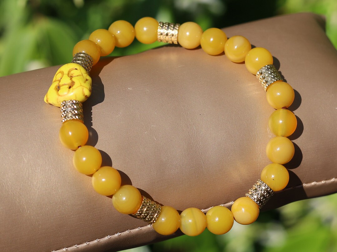 Yellow Chalcedony Jade Combined and and Stainless Steel Beads Gold ...