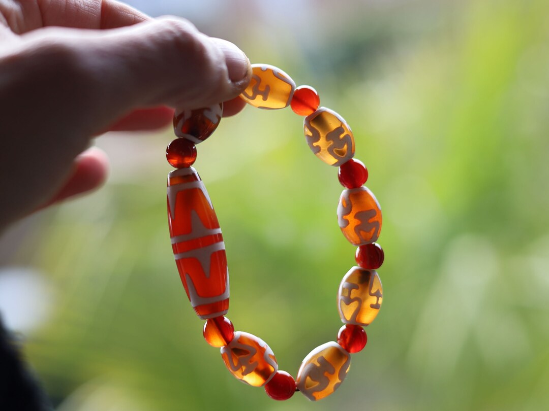 Rare Red Dzi Natural Stone Bracelet/tibetan Dzi Bead Nectar - Etsy
