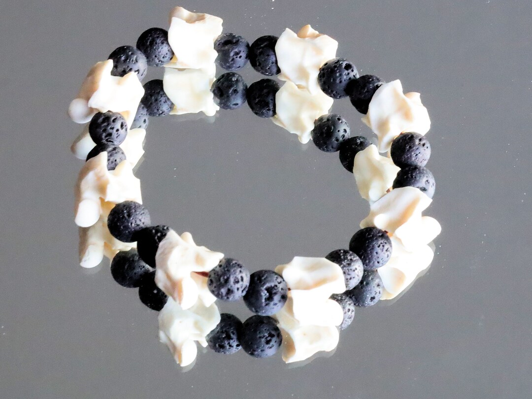 Real Snake Vertebrae, Natural Bone Beads Combined With Black Lava ...