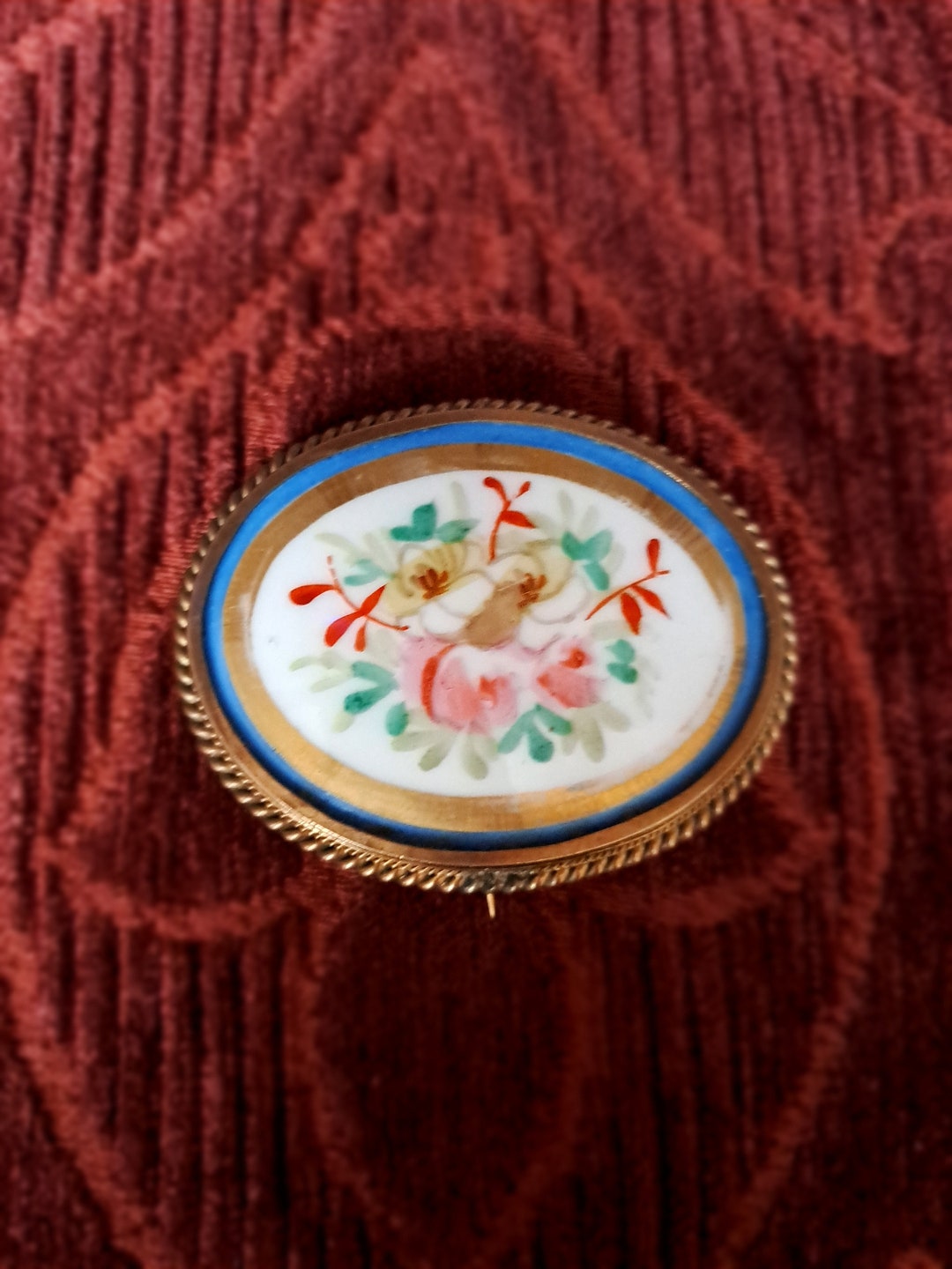 Victorian Hand Painted Floral Porcelain, Gilt Metal Mount Brooch - Etsy