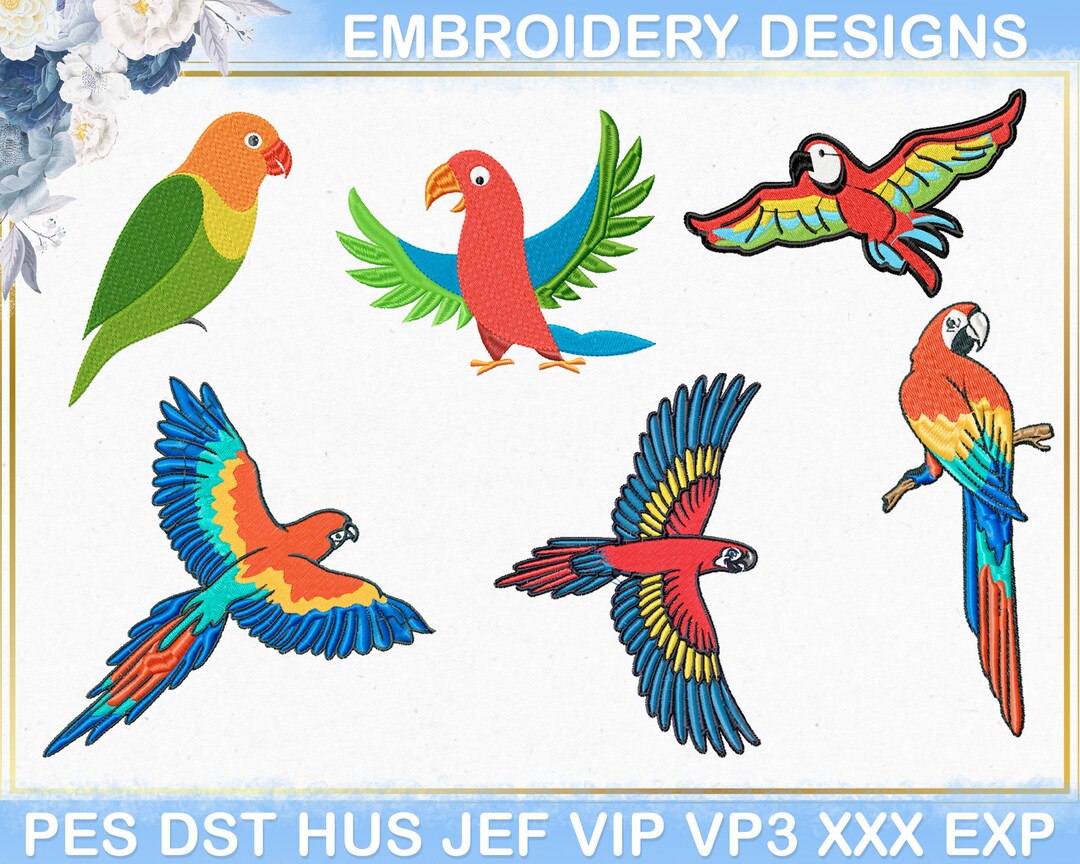 Parrot Machine Embroidery Design, Ara Parrot Embroidery Design, Bird ...