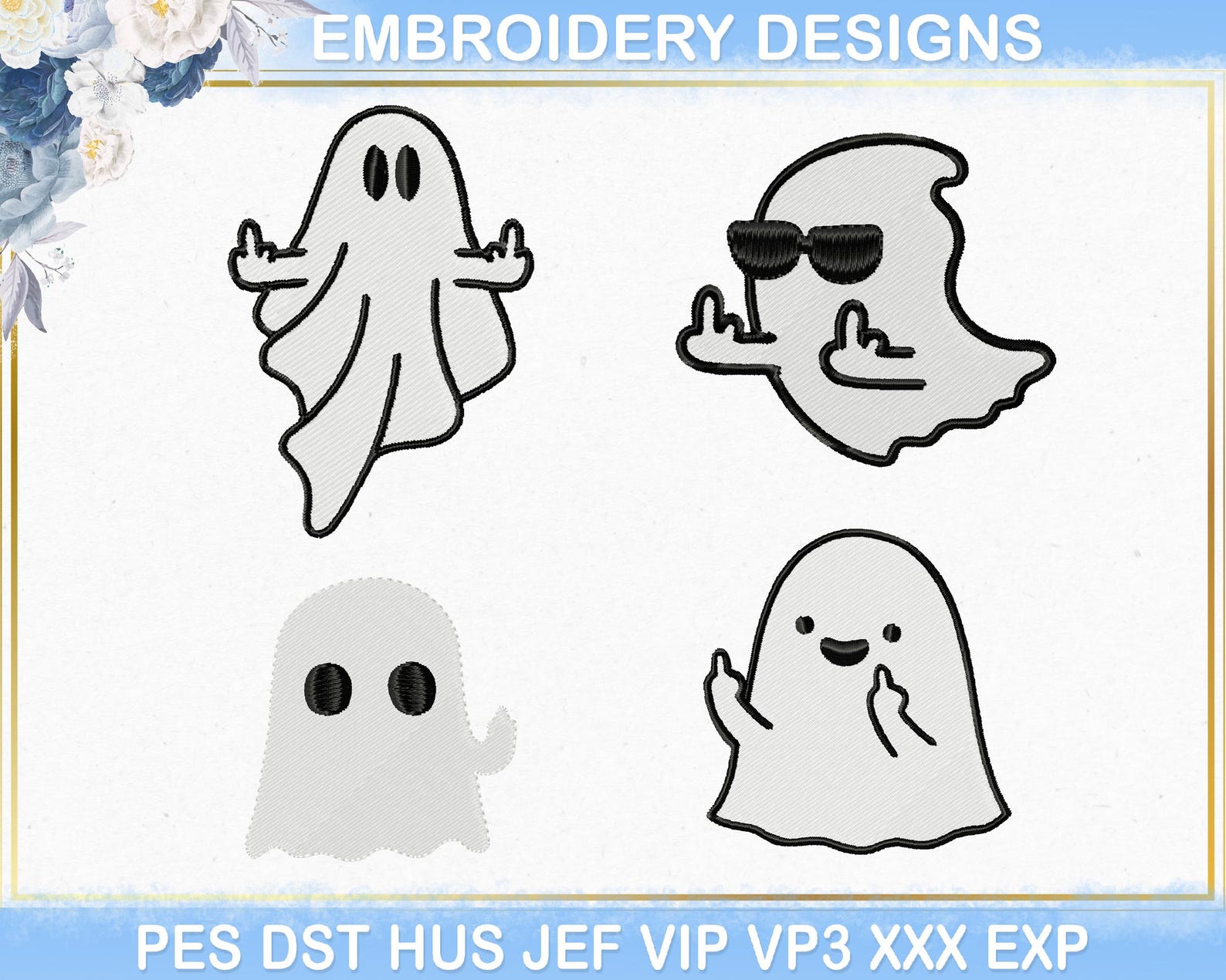 Ghost Middle Finger Machine Embroidery Design, Spooky Vibes Trendy Rude ...