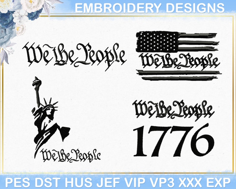 We the People Constitution Flag Embroidery Design, Patriotic Embroidery ...
