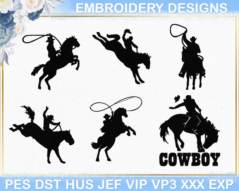 Cowboy Riding Horse Embroidery Design, Rodeo Embroidery Design, Cowboy ...