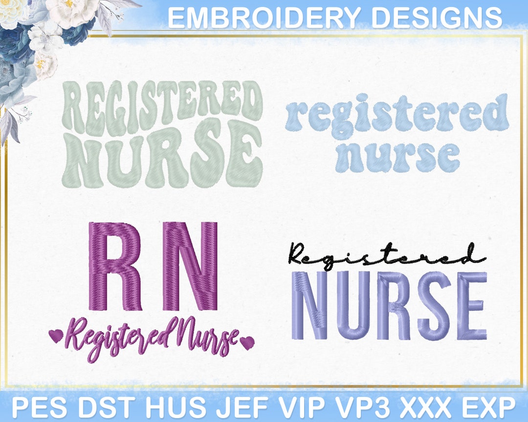 Registered Nurse Embroidery Design, RN Nurse Embroidery, Registered ...