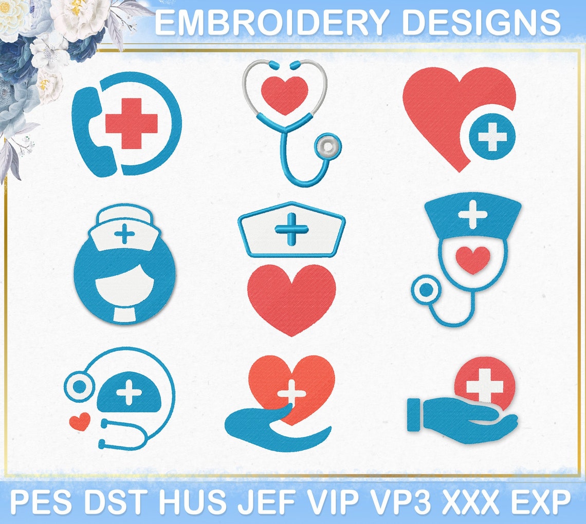 Medical Icons Embroidery Design, Nurse Logo Embroidery, Caduceus ...