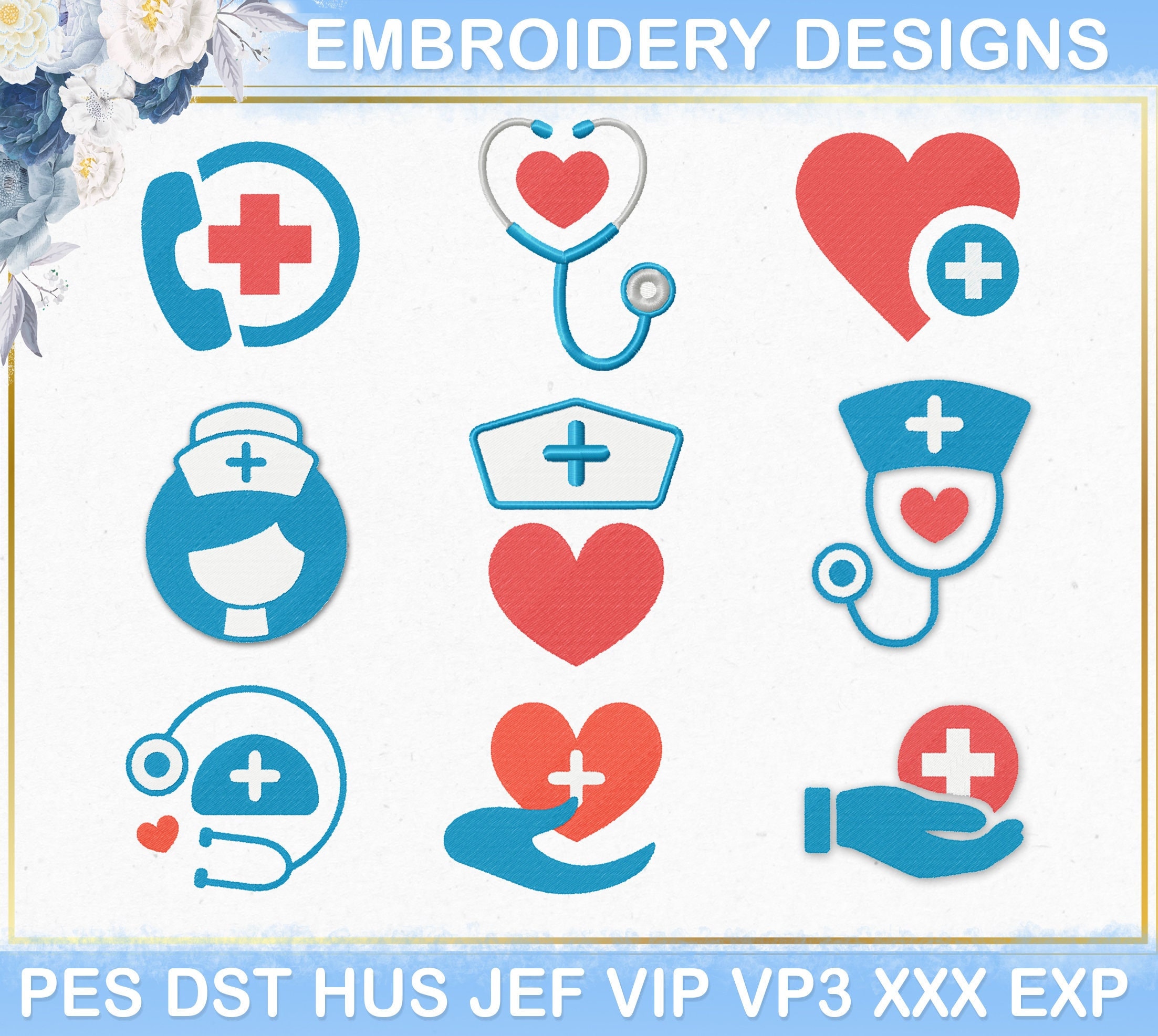 Medical Icons Embroidery Design, Nurse Logo Embroidery, Caduceus ...