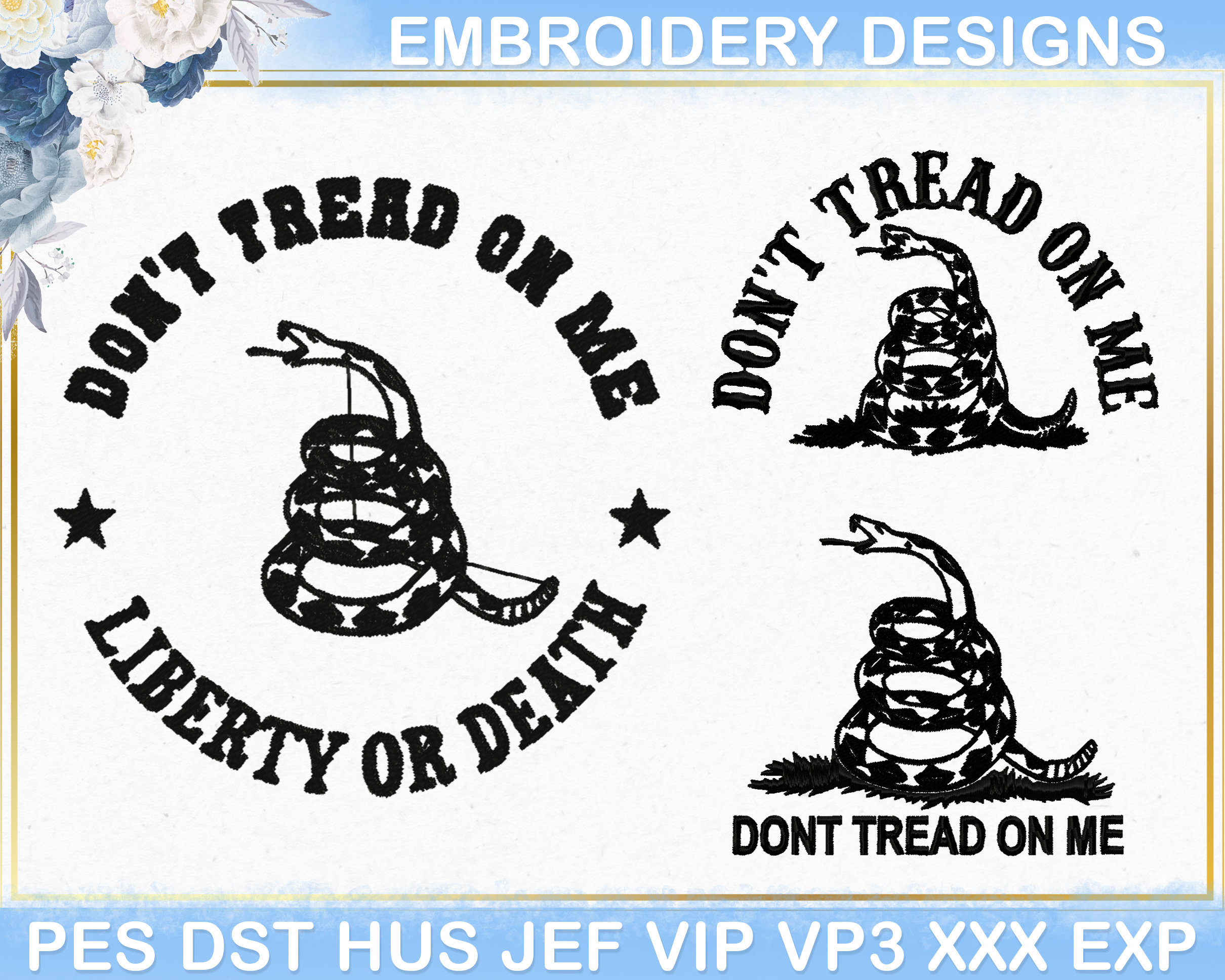 Don't Tread on Me Embroidery Design, 2nd Amendment Embroidery File ...