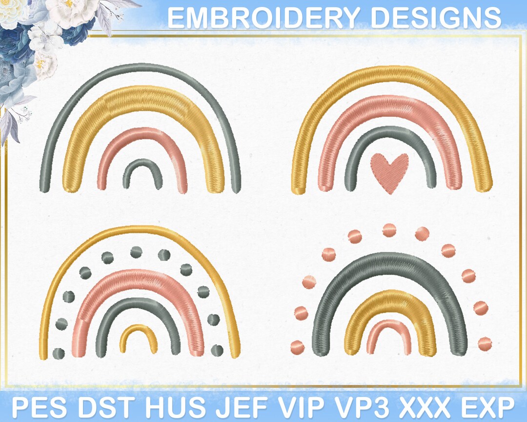 Boho Rainbow Machine Embroidery Design, Rainbow Boho With Heart ...