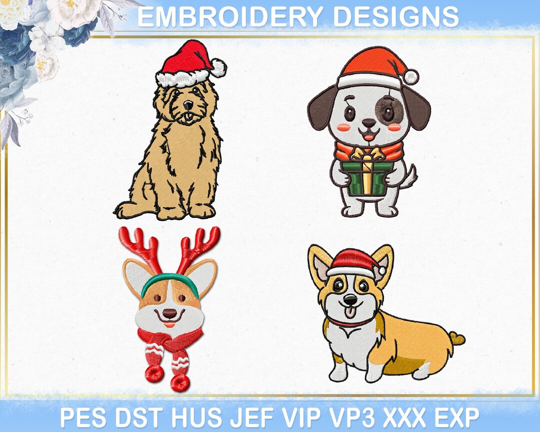 Christmas Dog Machine Embroidery Design, Cute Christmas Dog Animal ...