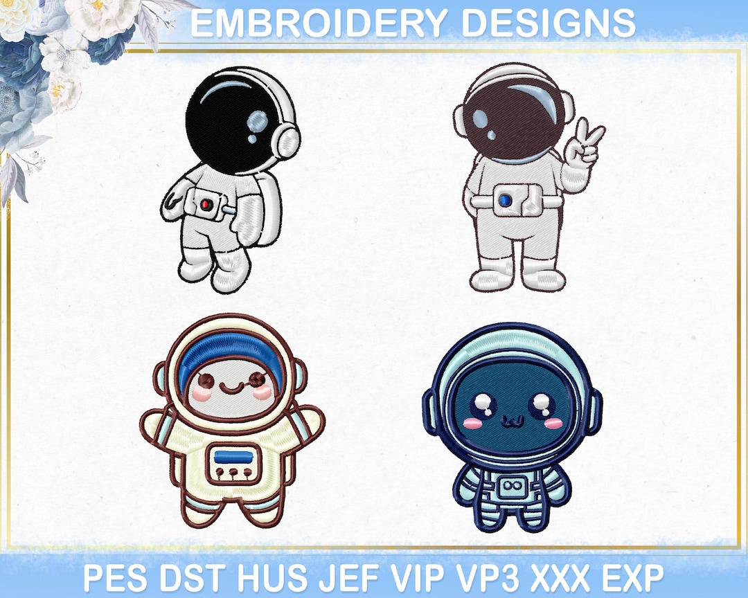 Cute Astronaut Machine Embroidery Design, Galaxy Cosmonaut Spaceship ...