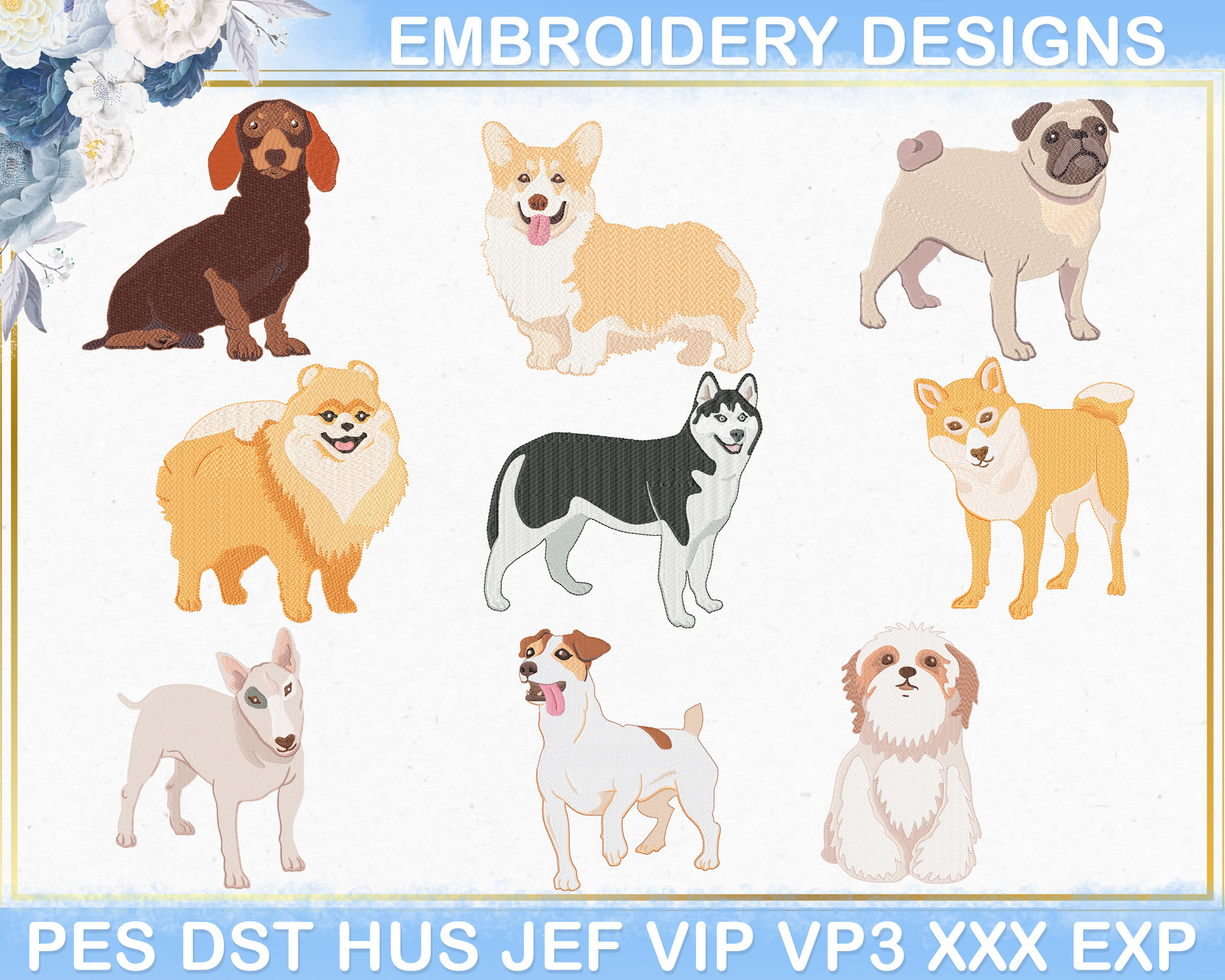 Dogs Machine Embroidery Designs, Dog Embroidery Design, Dogs Embroidery ...