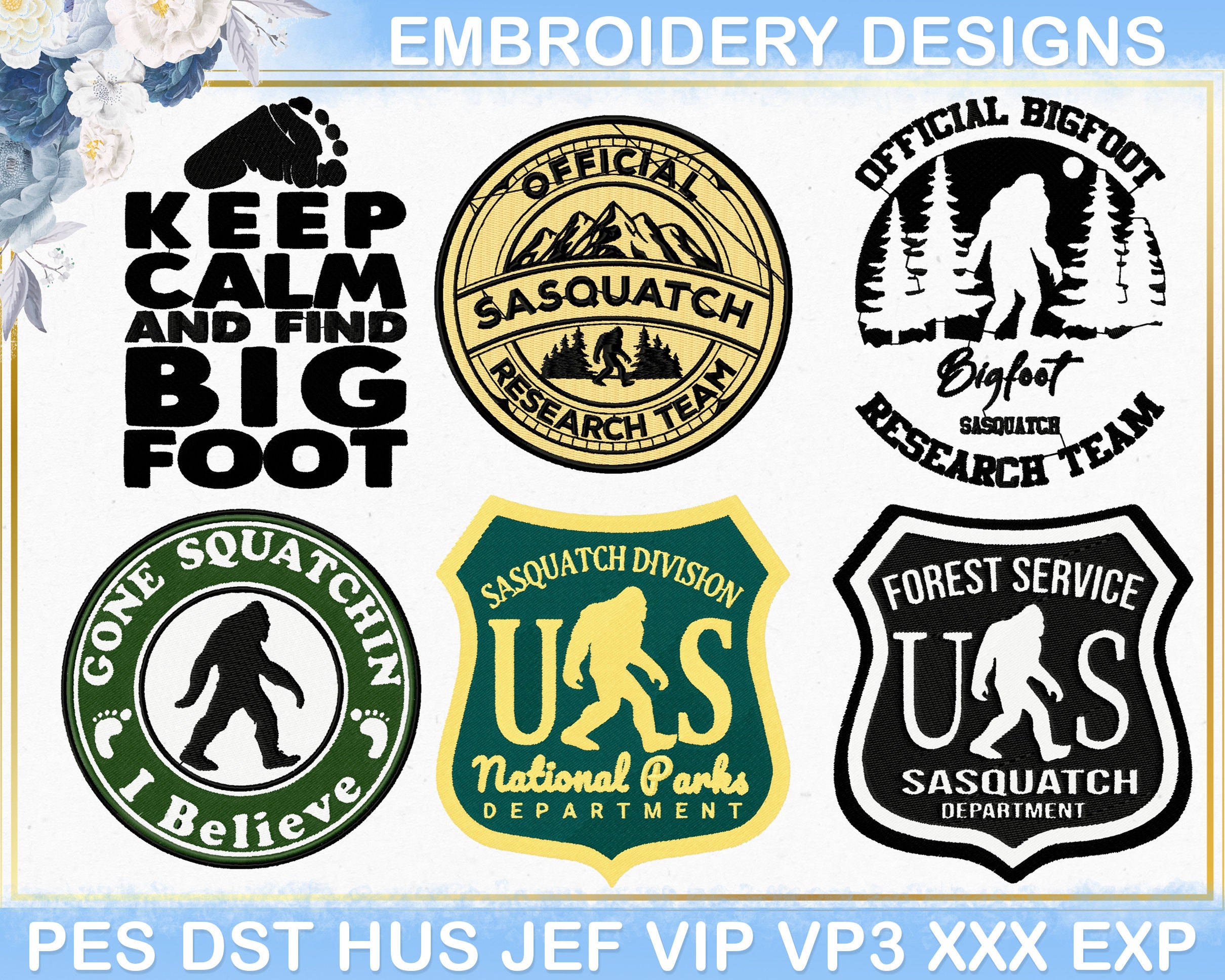 Bigfoot Machine Embroidery Design, Sasquatch Silhouette Embroidery Pes ...