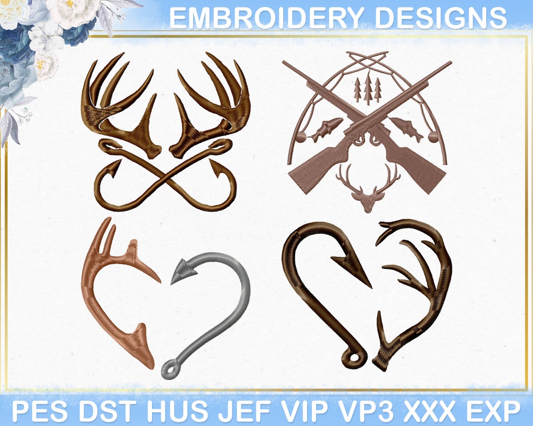 Hook and Antler Embroidery Design, Hunting and Fishing Embroidery Pes ...