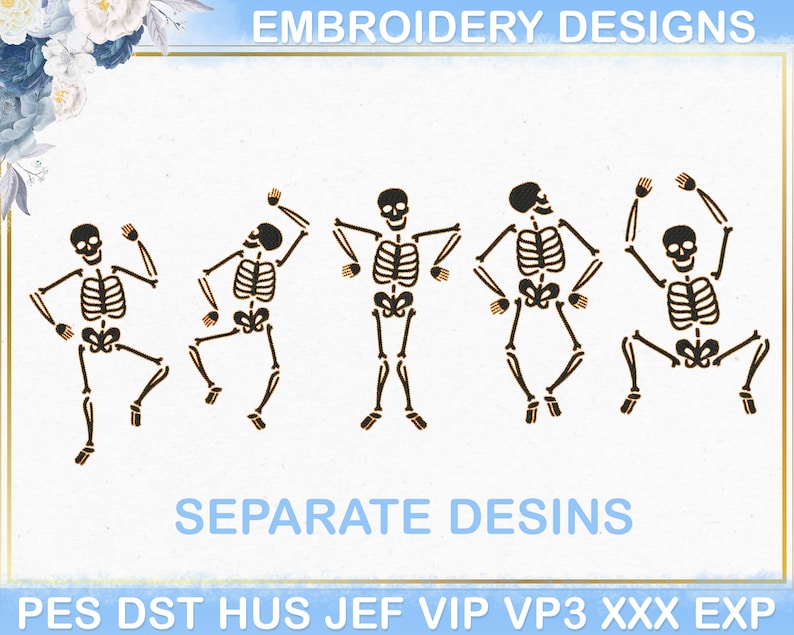 Dancing Skeletons Embroidery Design, Halloween Skeleton Embroidery File ...