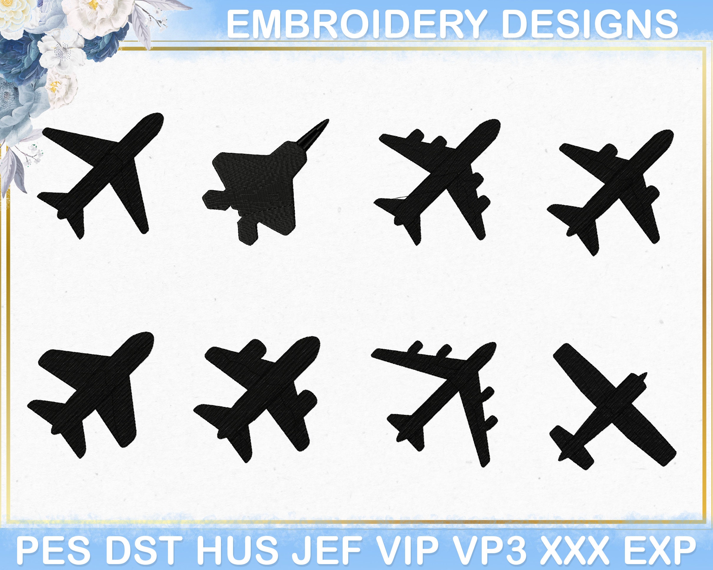 Airplane Embroidery Design, Aircraft Aeroplane Aviation Embroidery File ...