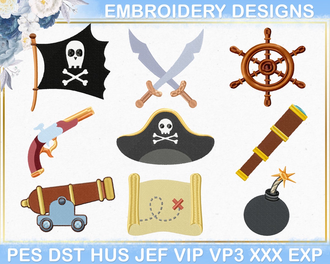 Pirate Embroidery Design, Swords Embroidery File, Pirate Flag ...