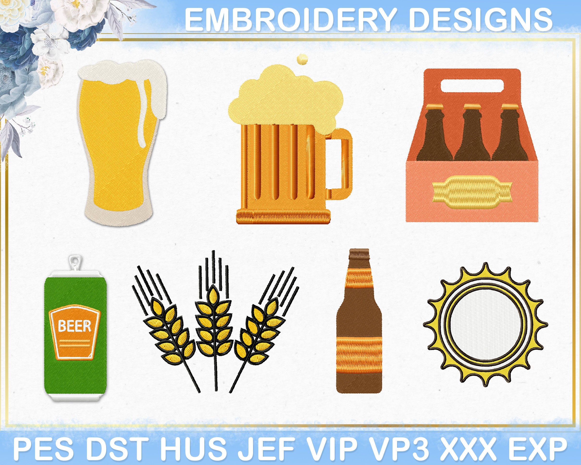 Beer Machine Embroidery Design, Beer Bottle Embroidery File, Mug of ...