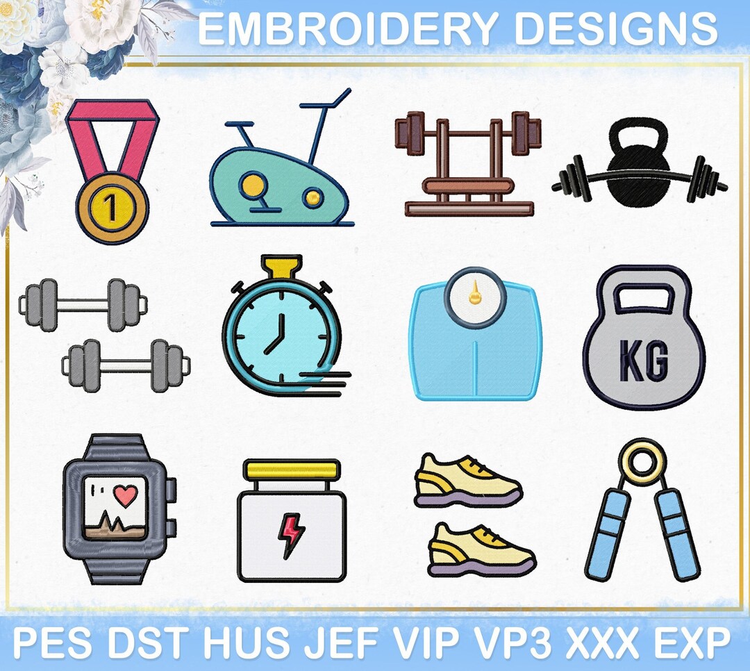 Gym Embroidery Design, Barbell Embroidery, Fitness Embroidery File ...
