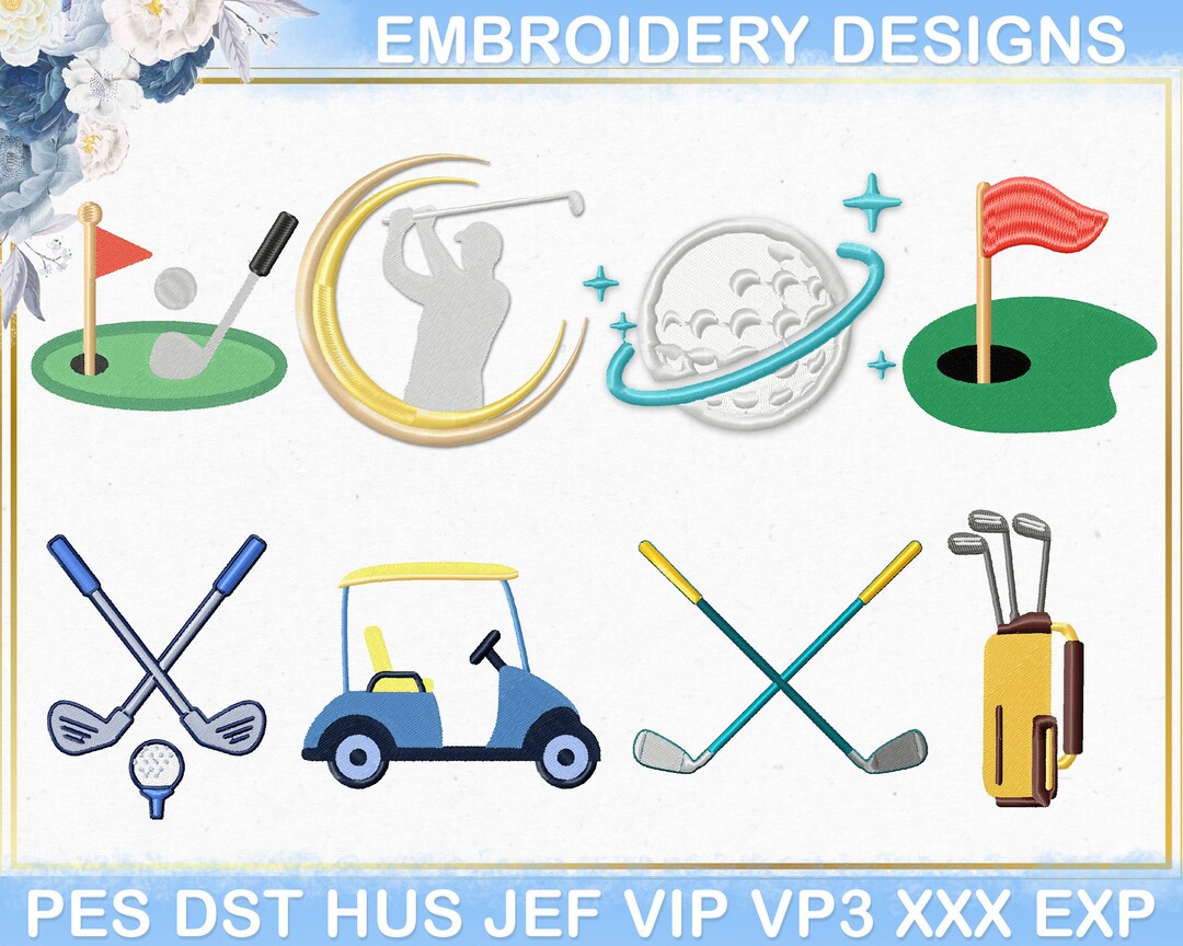 Golf Club Machine Embroidery Design, Sports Embroidery File, Golf Ball ...