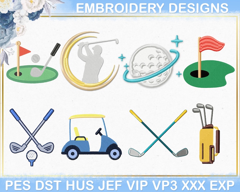 Golf Club Machine Embroidery Design, Sports Embroidery File, Golf Ball ...