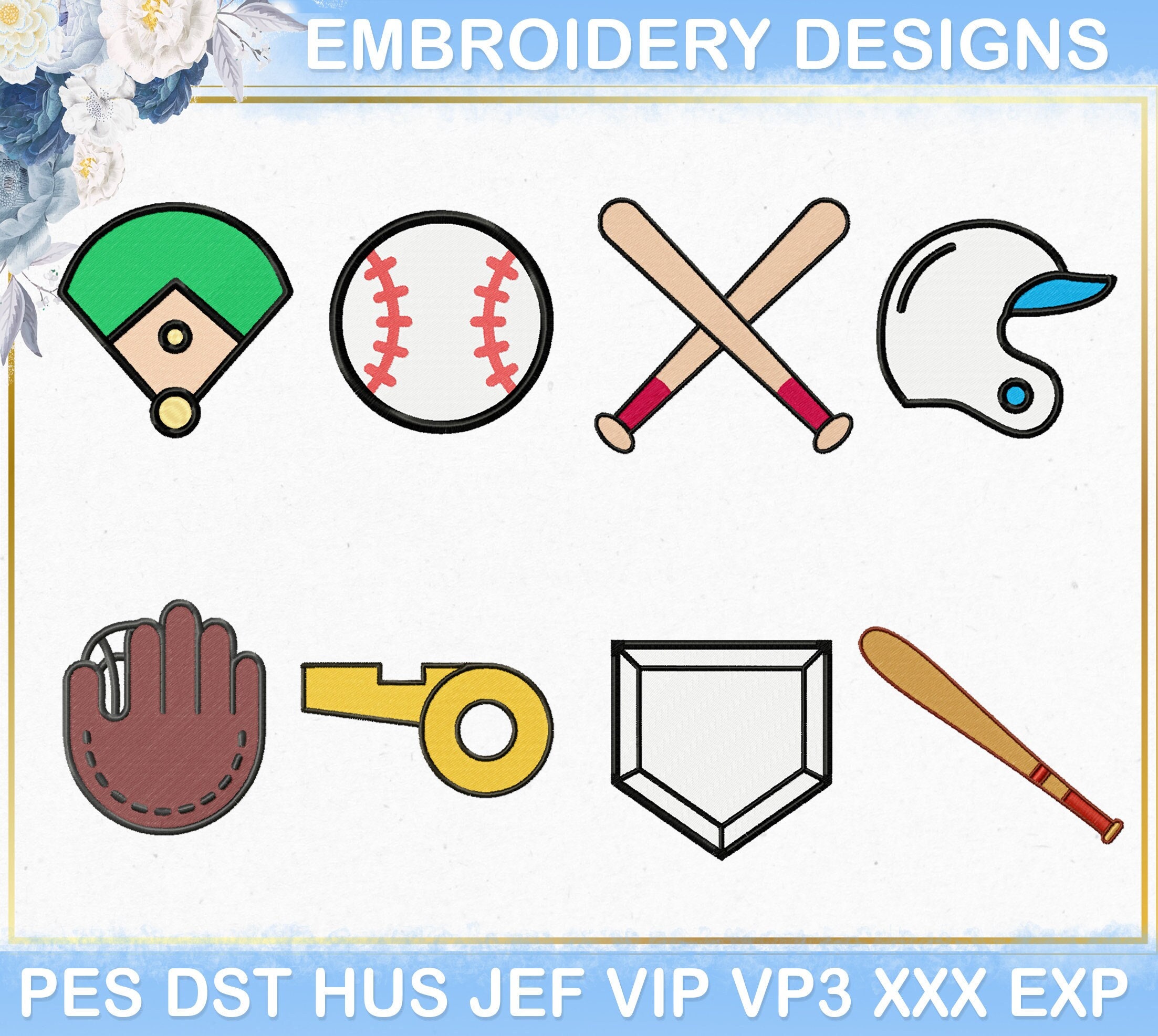 Baseball Embroidery Design, Baseball Icons Embroidery Files, Baseball ...