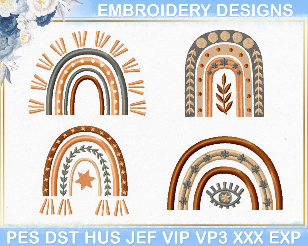 Boho Rainbow Machine Embroidery Design, Rainbow Boho With Heart ...