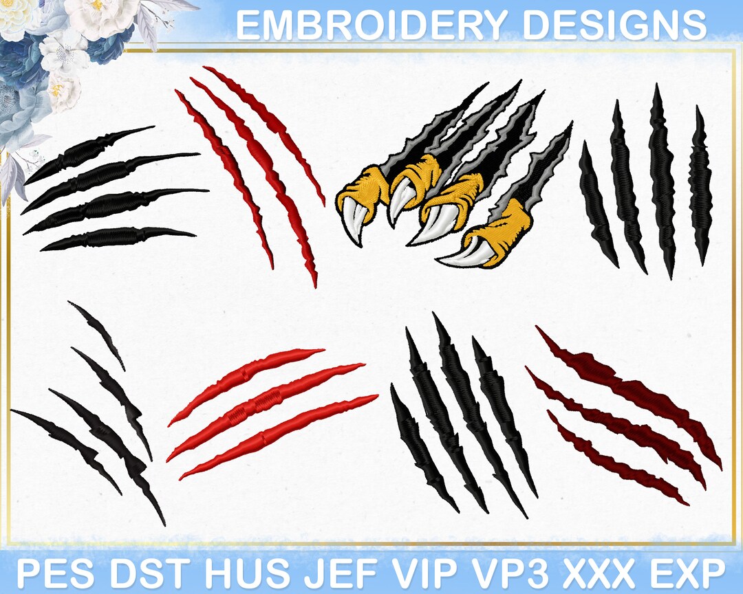 Claw Marks Embroidery Design, Claw Embroidery Dst Pes File, Scratches ...