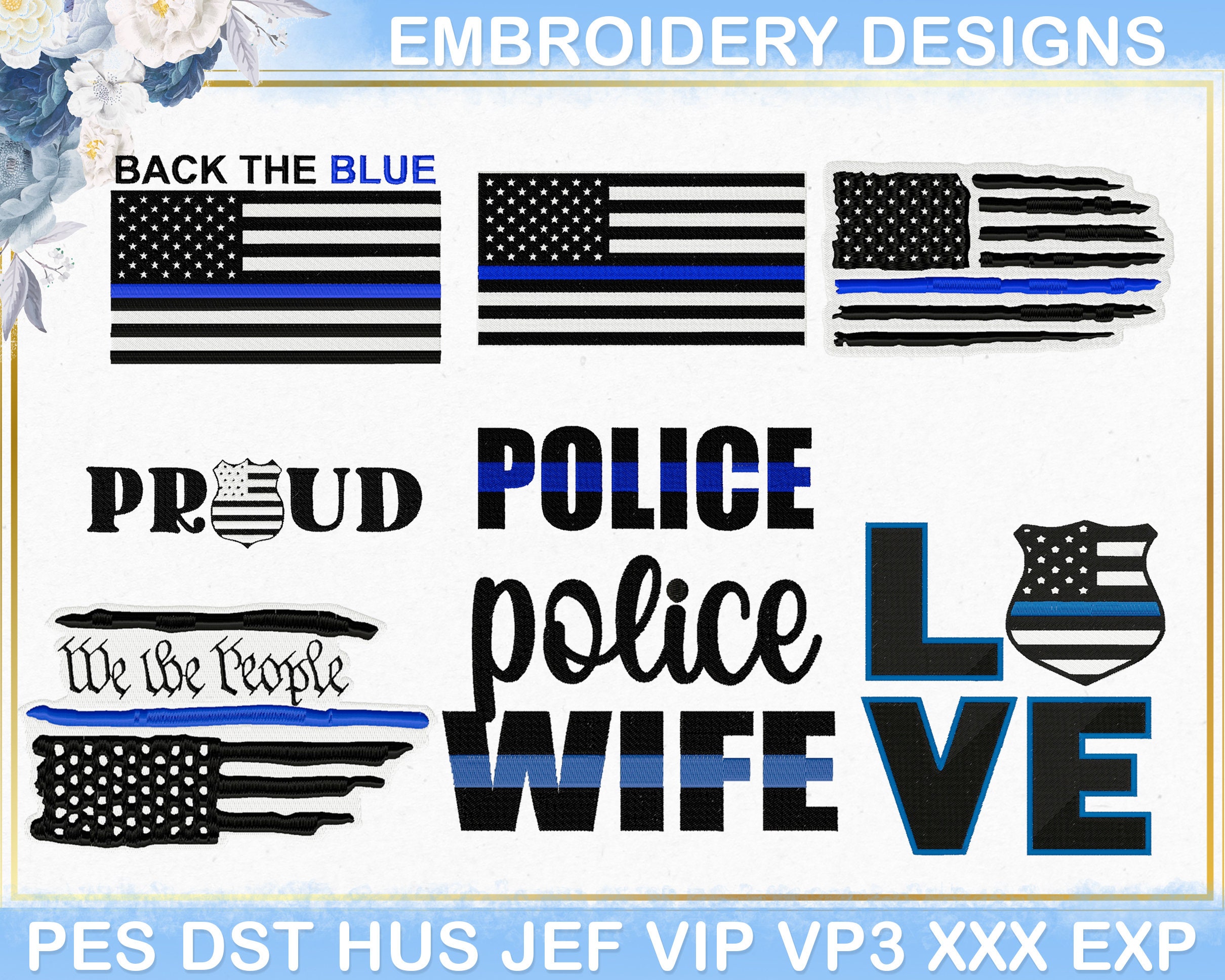 Thin Blue Line Embroidery Design, Police Embroidery Design, Police ...
