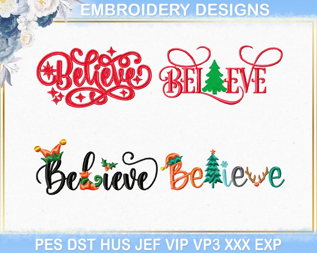 Believe Machine Embroidery Design, Merry Christmas Believe Embroidery ...