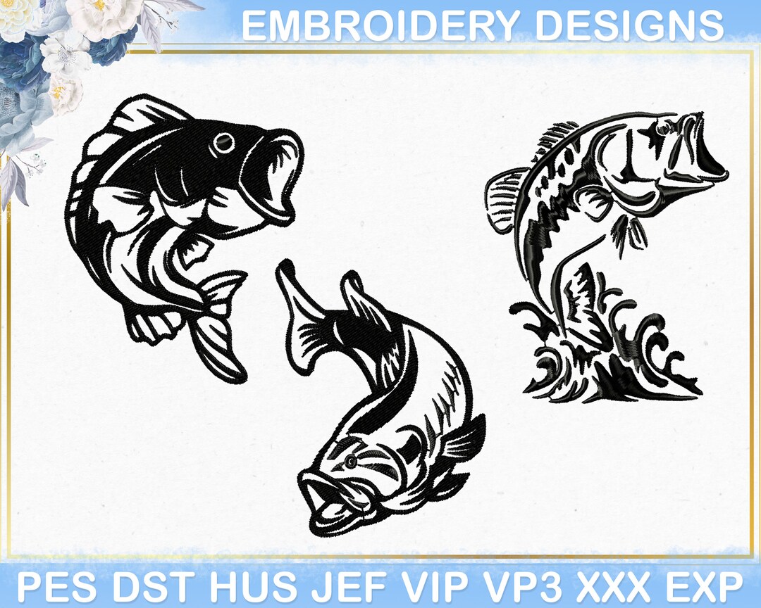Bass Fish Embroidery Design, Fishing Embroidery File, Gift for ...