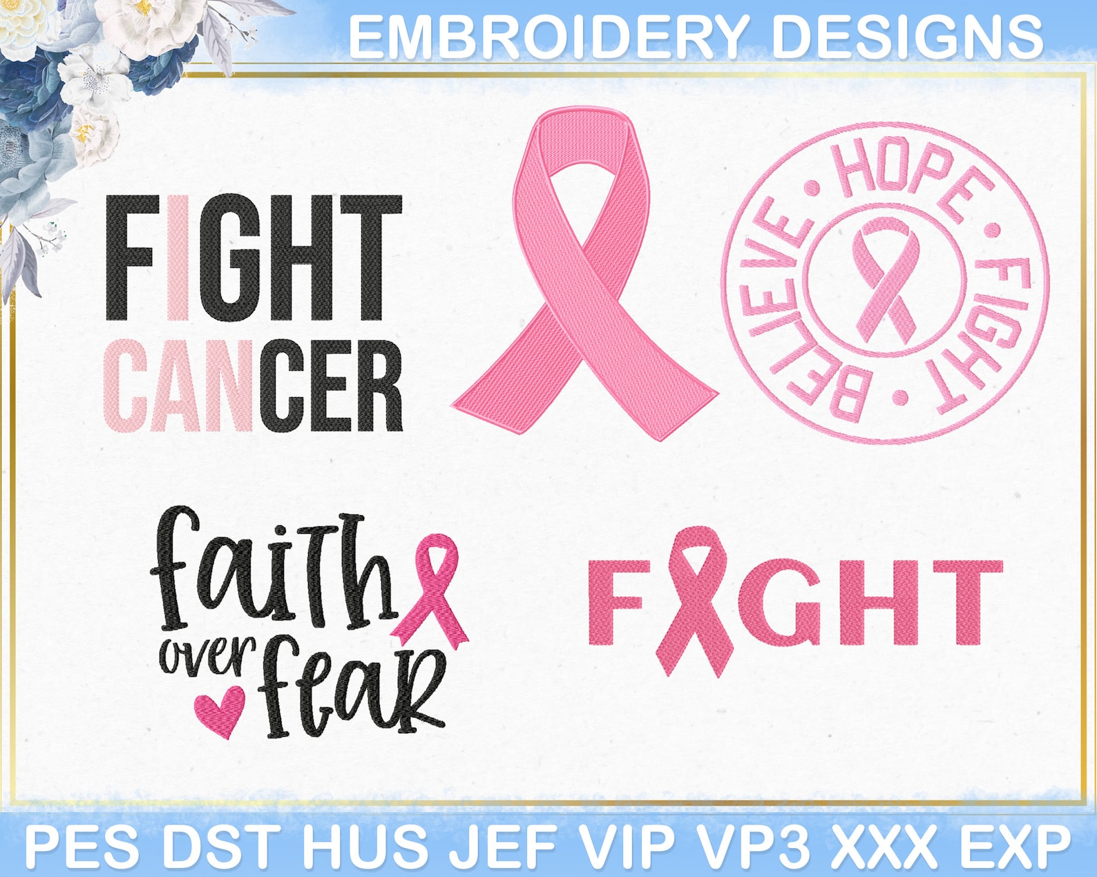 Breast Cancer Awareness Embroidery Design, Pink Ribbon Embroidery File ...