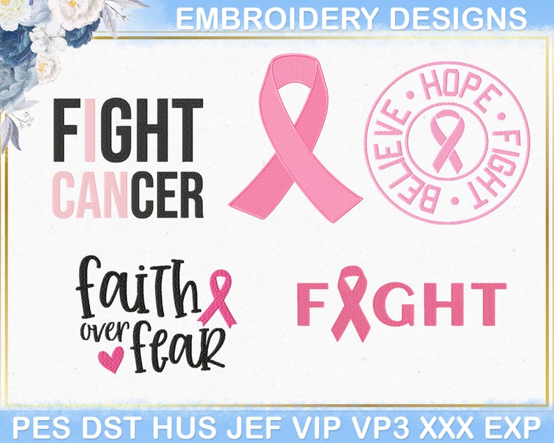 Breast Cancer Awareness Embroidery Design, Pink Ribbon Embroidery File ...