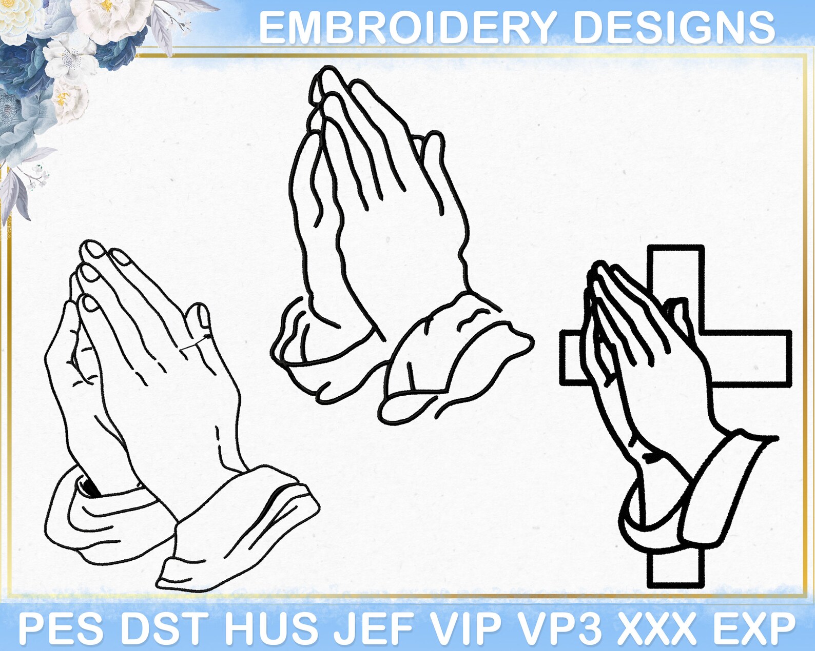Praying Hands Machine Embroidery Design, Praying Hands Embroidery Dst ...