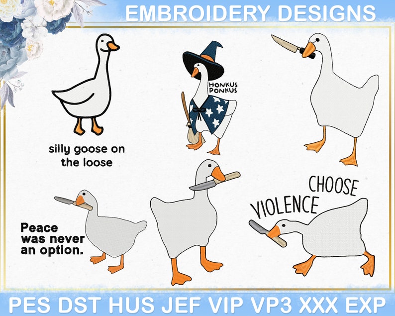Silly Goose Embroidered Design, Peace Was Never an Option, Choose ...