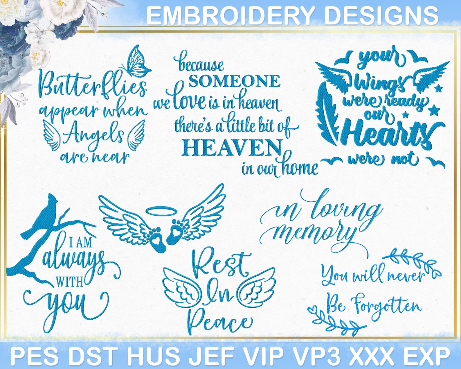 Memorial Embroidery Design, Memory Mom Dad Embroidery File, Funeral ...