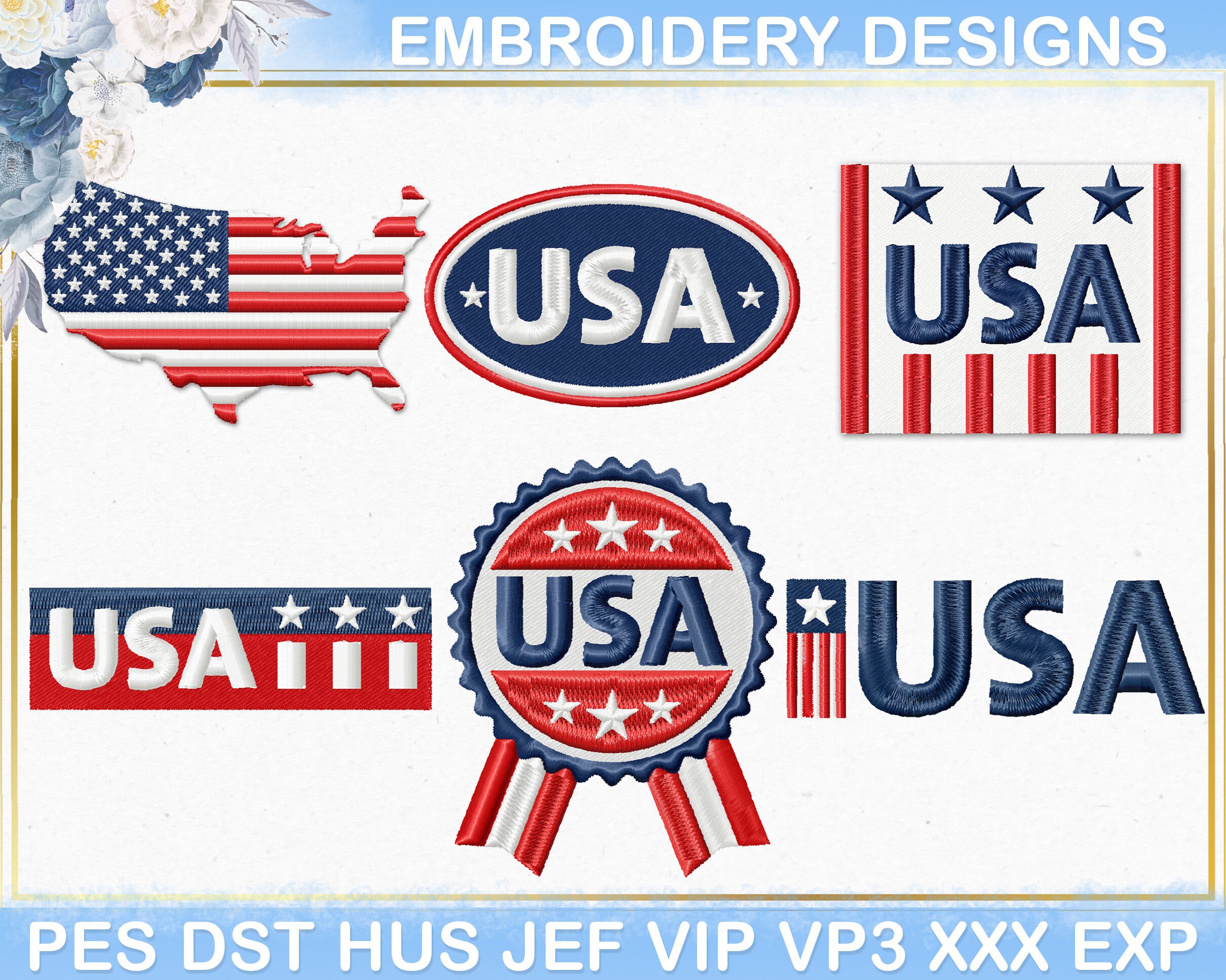 USA Machine Embroidery Design, Independence Day Embroidery File, 4th of ...