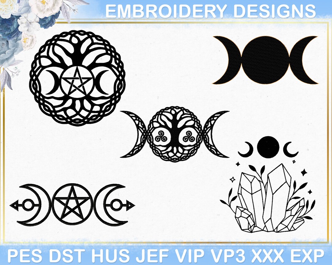 Triple Moon Goddess Machine Embroidery Design, Wiccan Pagan Wicca ...