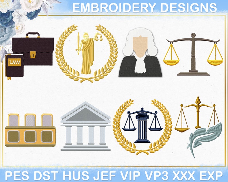 Judge Embroidery Design, Lawyer Embroidery Design, Scales of Justice ...