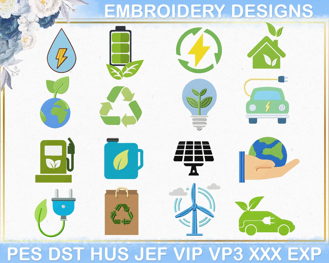 Ecology Embroidery Design, Recycle Symbol Embroidery, Green Embroidery ...