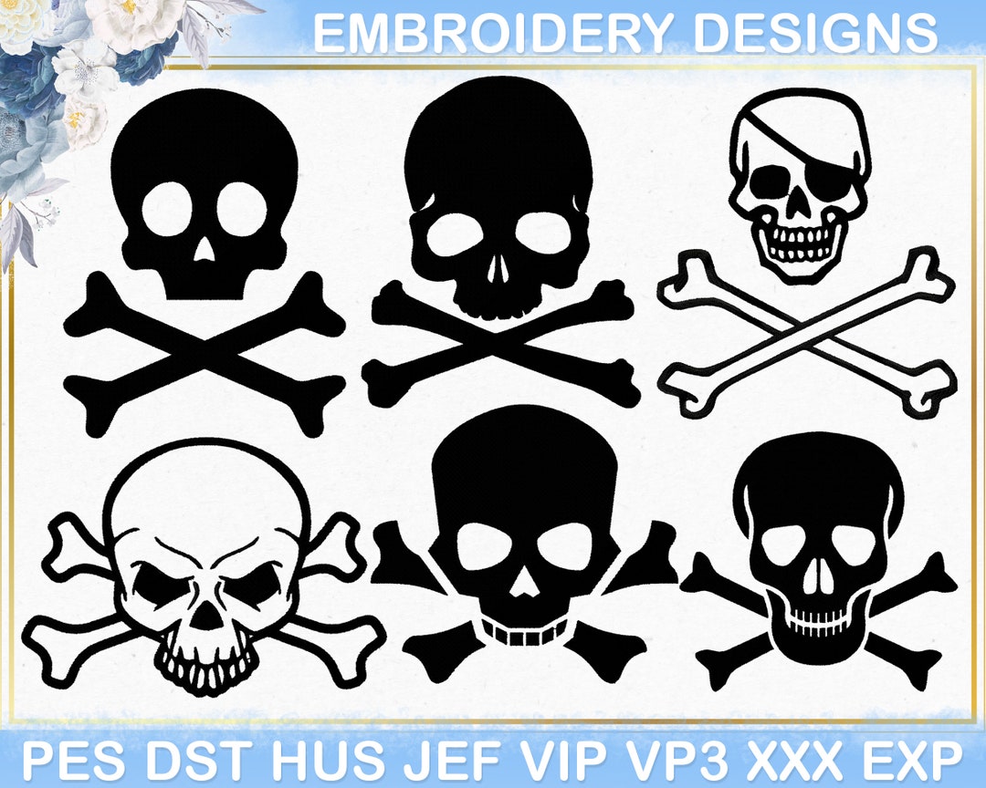 Skull Machine Embroidery Design, Pirate Skull Embroidery Design, Skull ...
