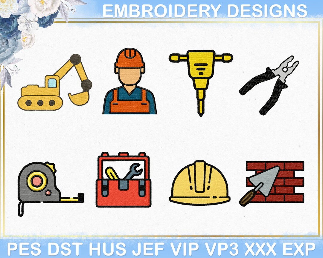 Construction Embroidery Design, Builder Embroidery File, Building Tools ...