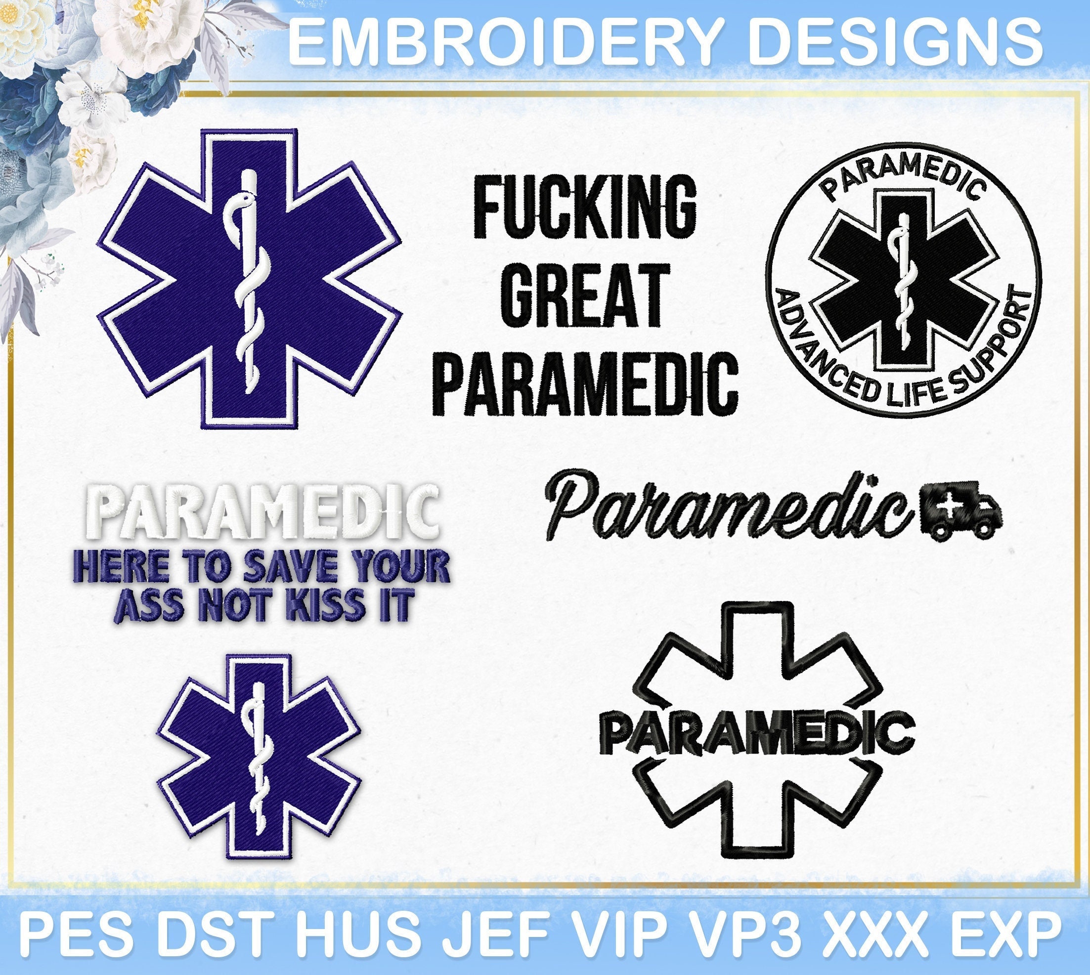 Paramedic Embroidery Design, Paramedic Pes File, Star of Life Symbol - Etsy