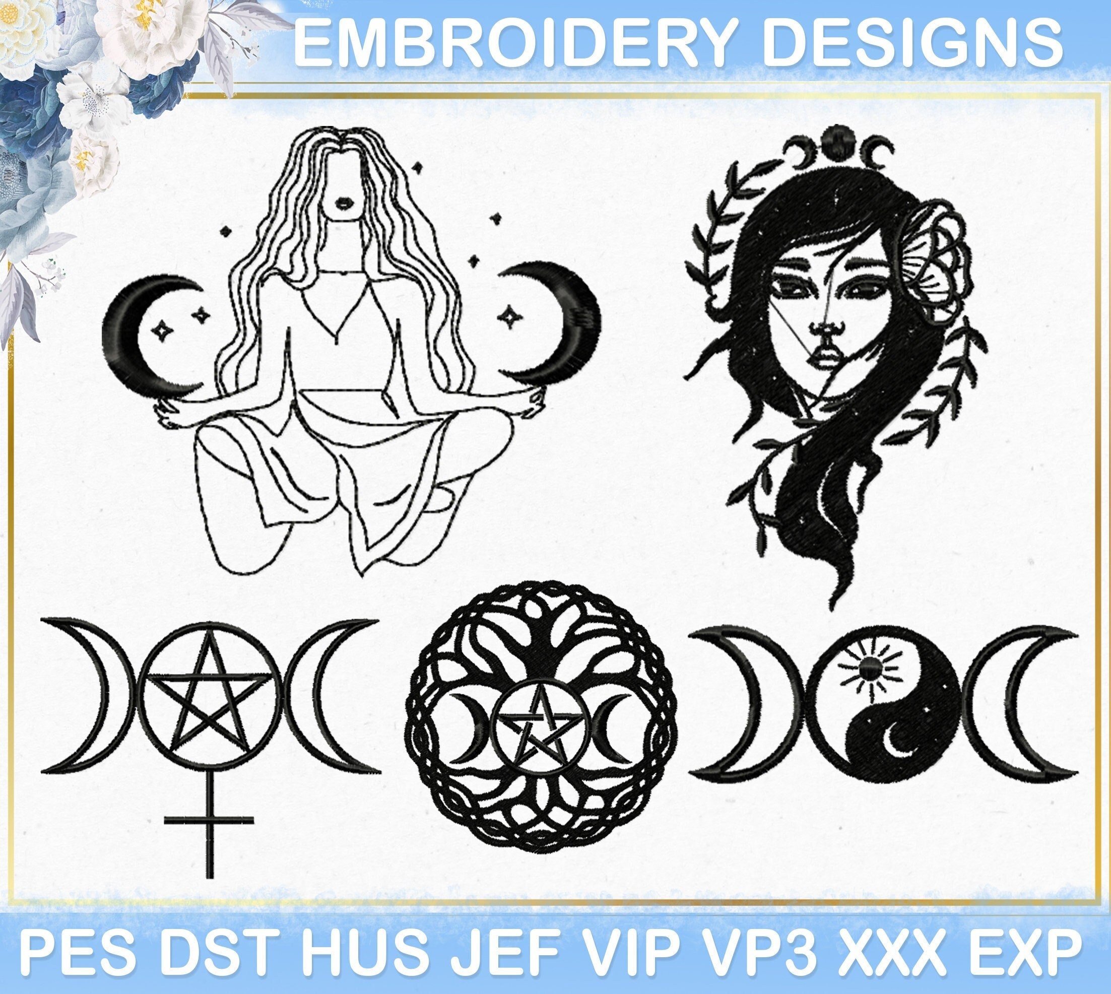 Triple Moon Goddess Machine Embroidery Design, Wiccan Pagan Wicca ...