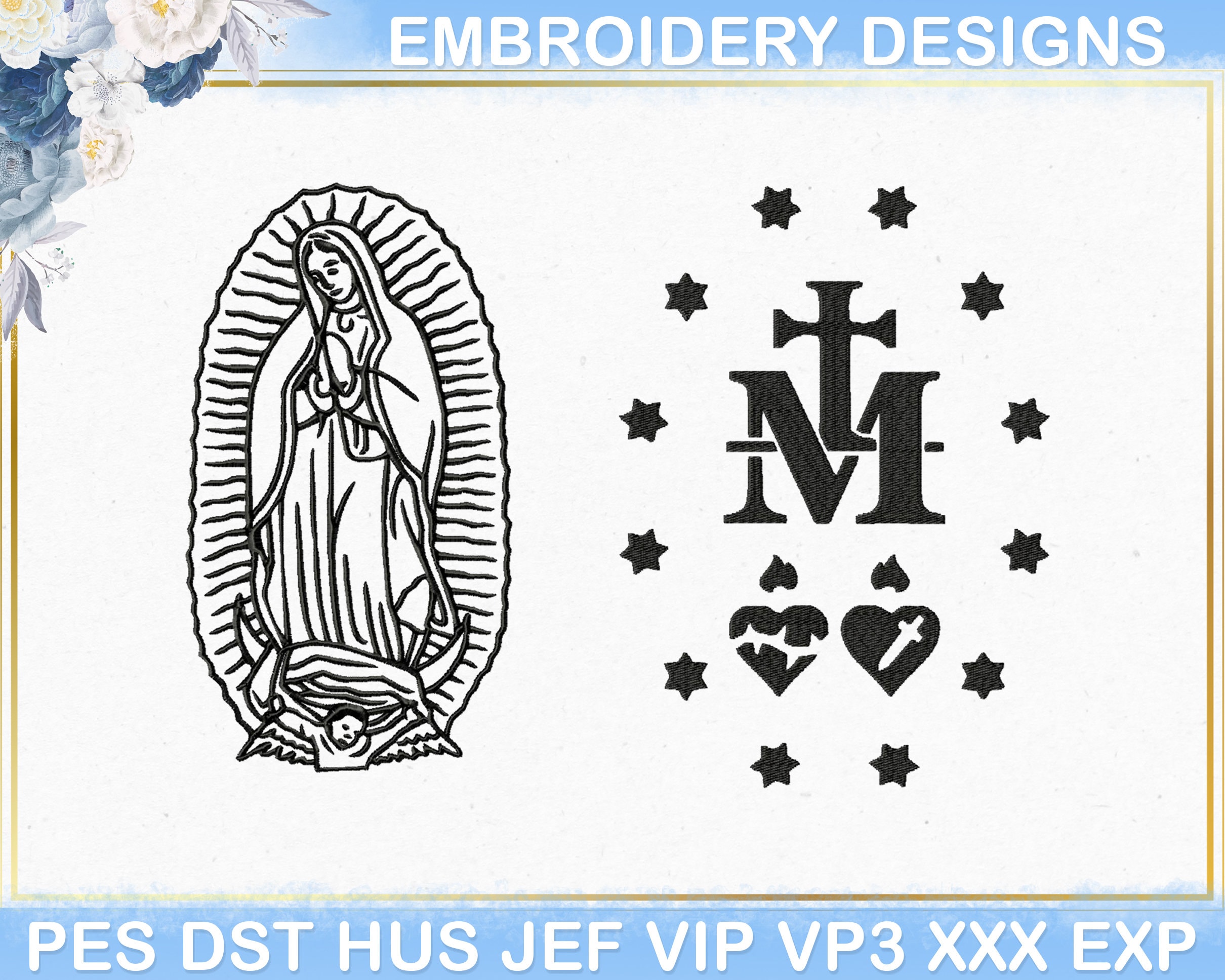 Virgen De Guadalupe Embroidery Design, Virgin Mary Embroidery File, Our ...
