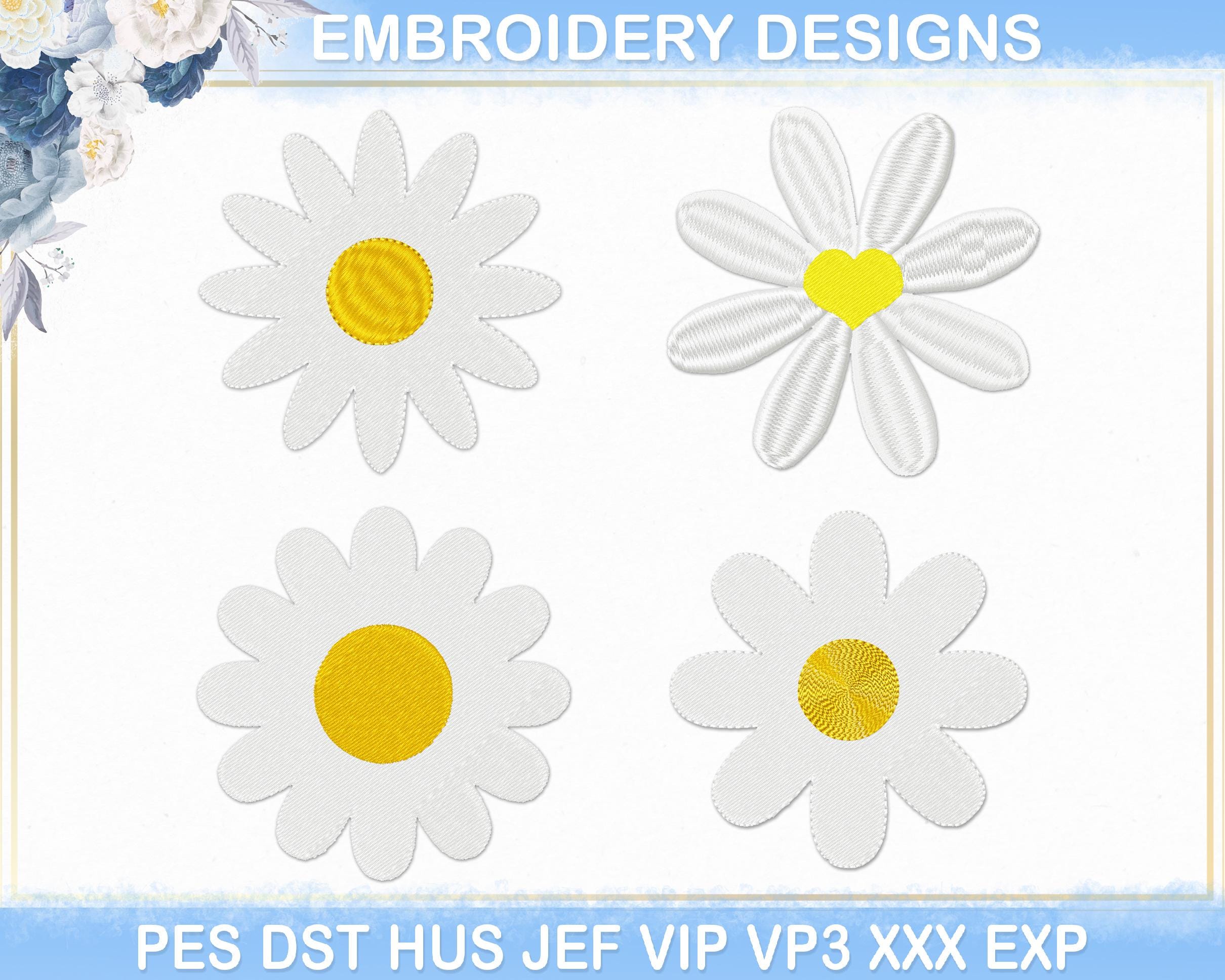 Daisy Flower Machine Embroidery Design, Cute Daisy Flower With Heart ...