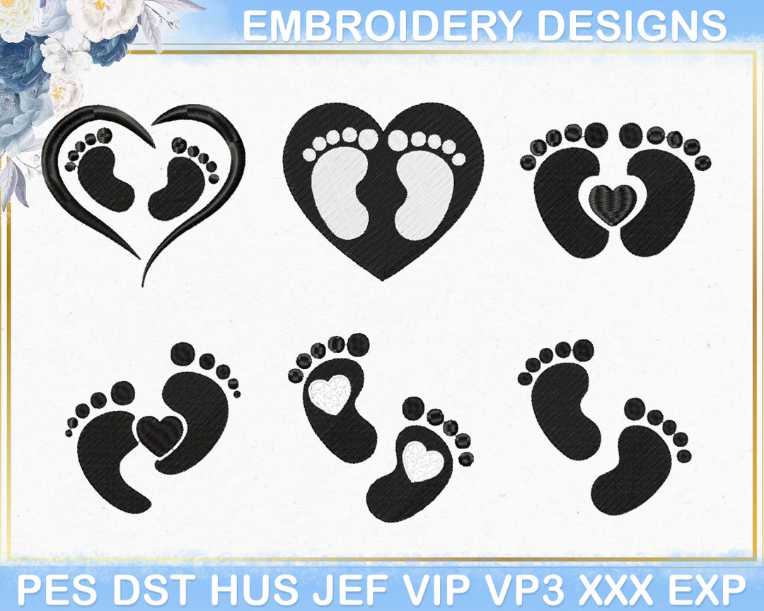 Baby Feet Embroidery Design, Newborn Baby Footprint Embroidery File ...