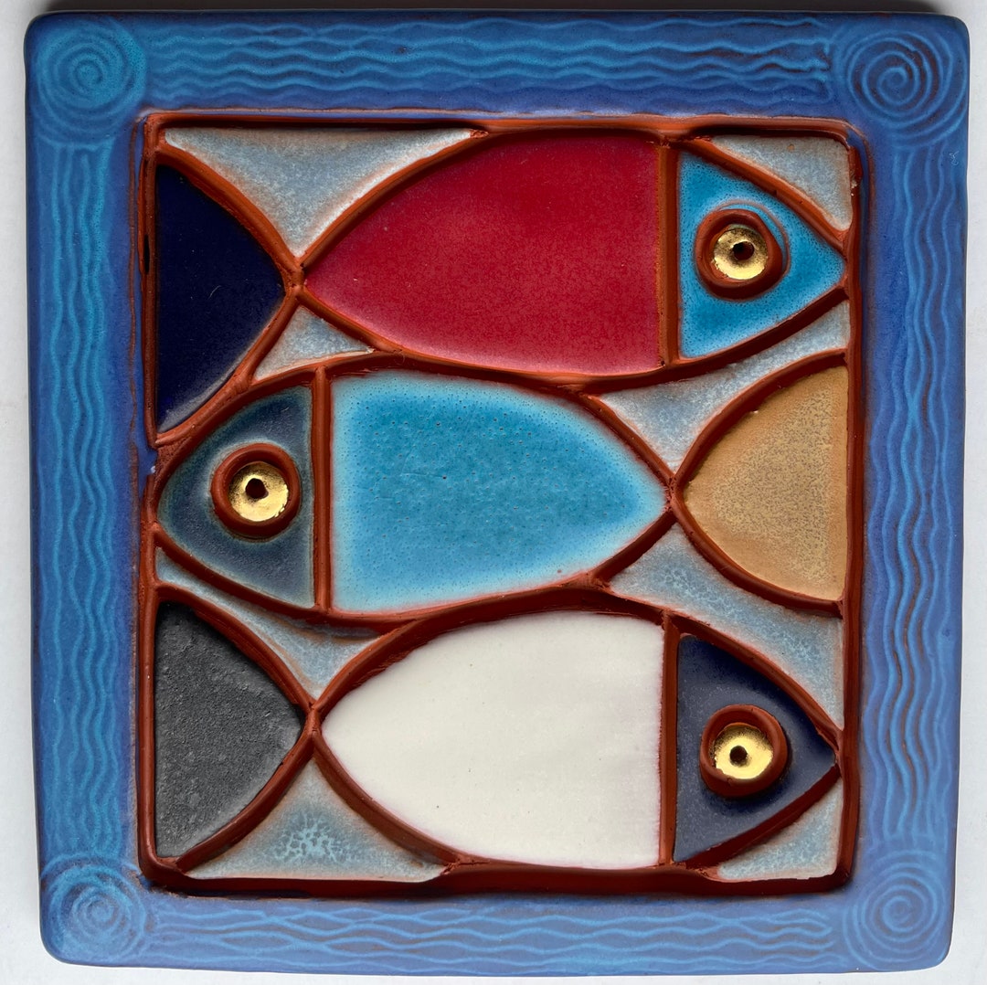 5 Square Colorful Fish ART Tile Ceramic Tile / Bright Glazed ...