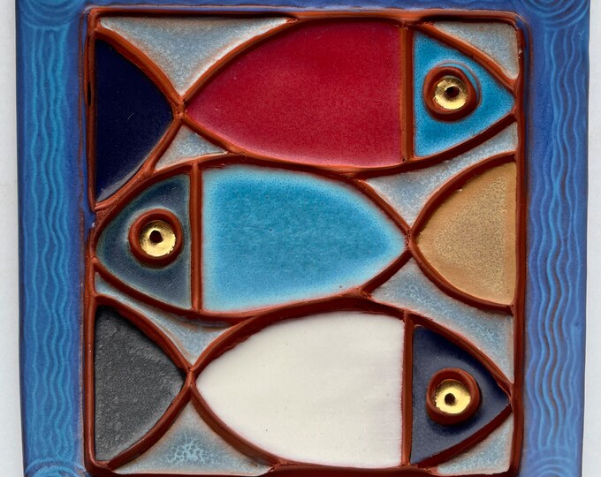 5 Square Colorful Fish ART Tile Ceramic Tile / Bright Glazed ...