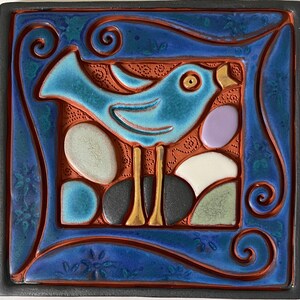 7”x 7.25” Hand Made Ceramic Bluebird Tile - Glazed Earthenware Clay ...